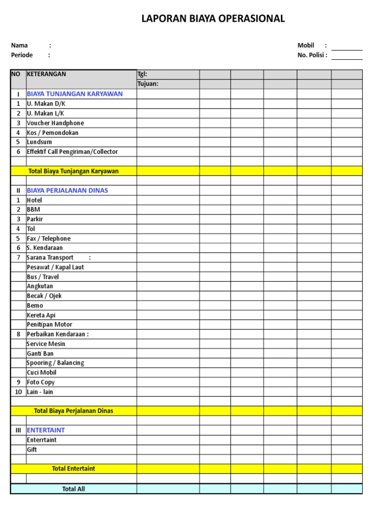 Form Biaya Operasional | PDF