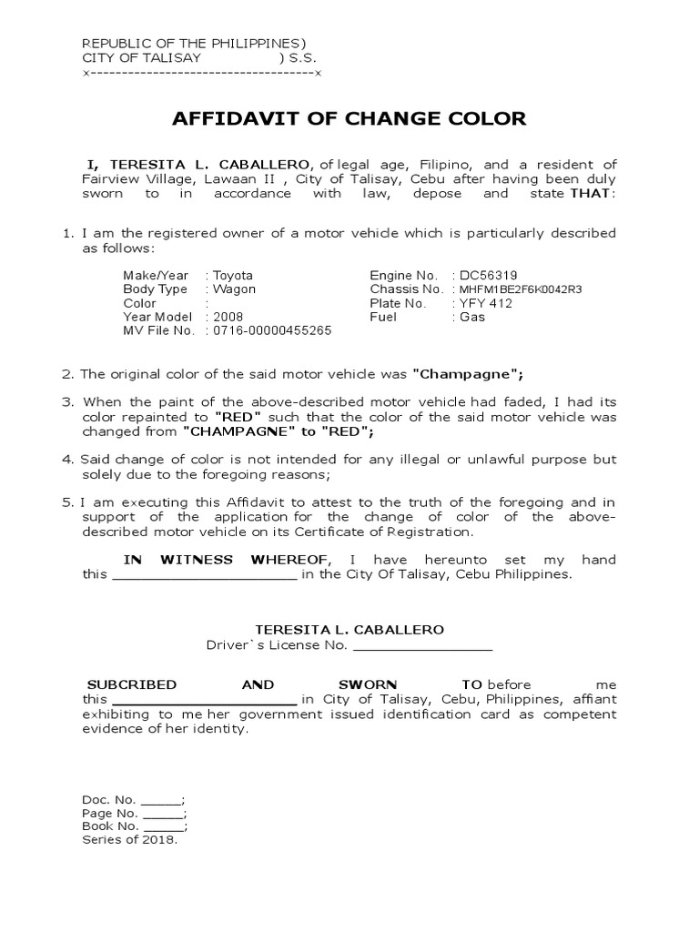 Affidavit of Change Color | PDF