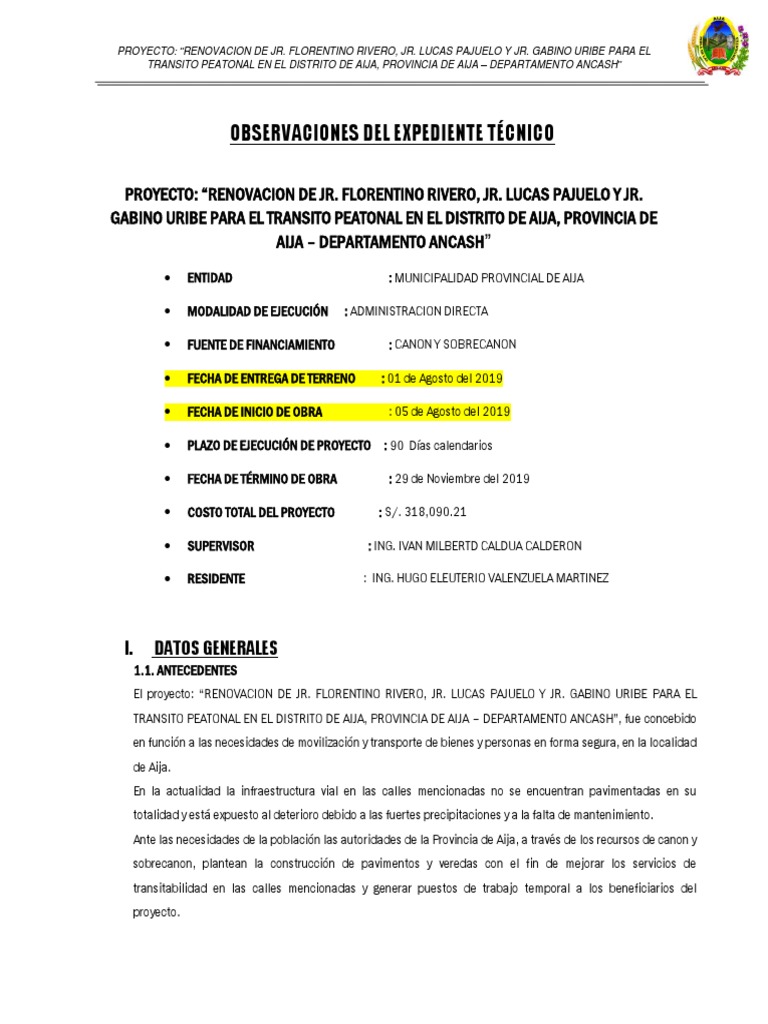 Observaciones Expediente | PDF | Presupuesto | Tubería (transporte de fluidos)