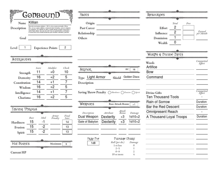 Personaje Godbound | PDF