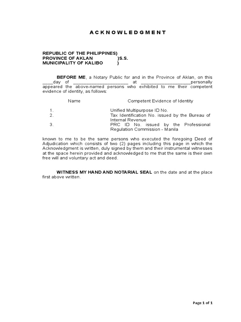 Acknowledgment: Republic of The Philippines) Province of Aklan) S.S ...