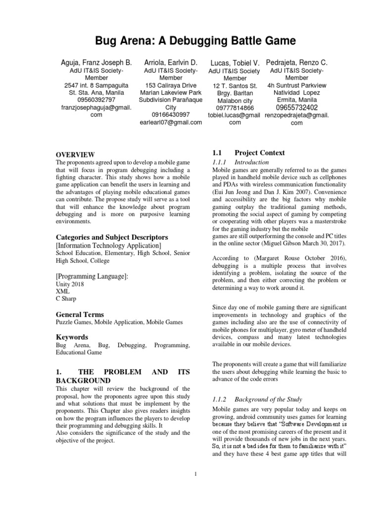 Bug Arena: A Debugging Battle Game: 1.1 Project Context | PDF ...