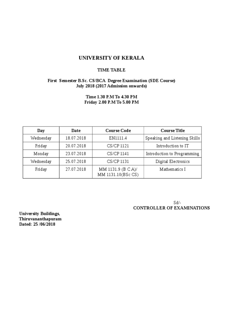 1st Sem - Time Table | PDF