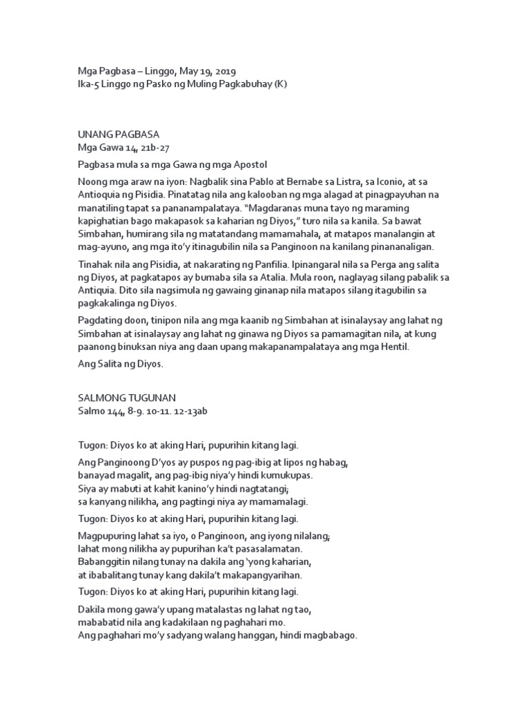 5th Sunday of Easter Tagalog Readings | PDF