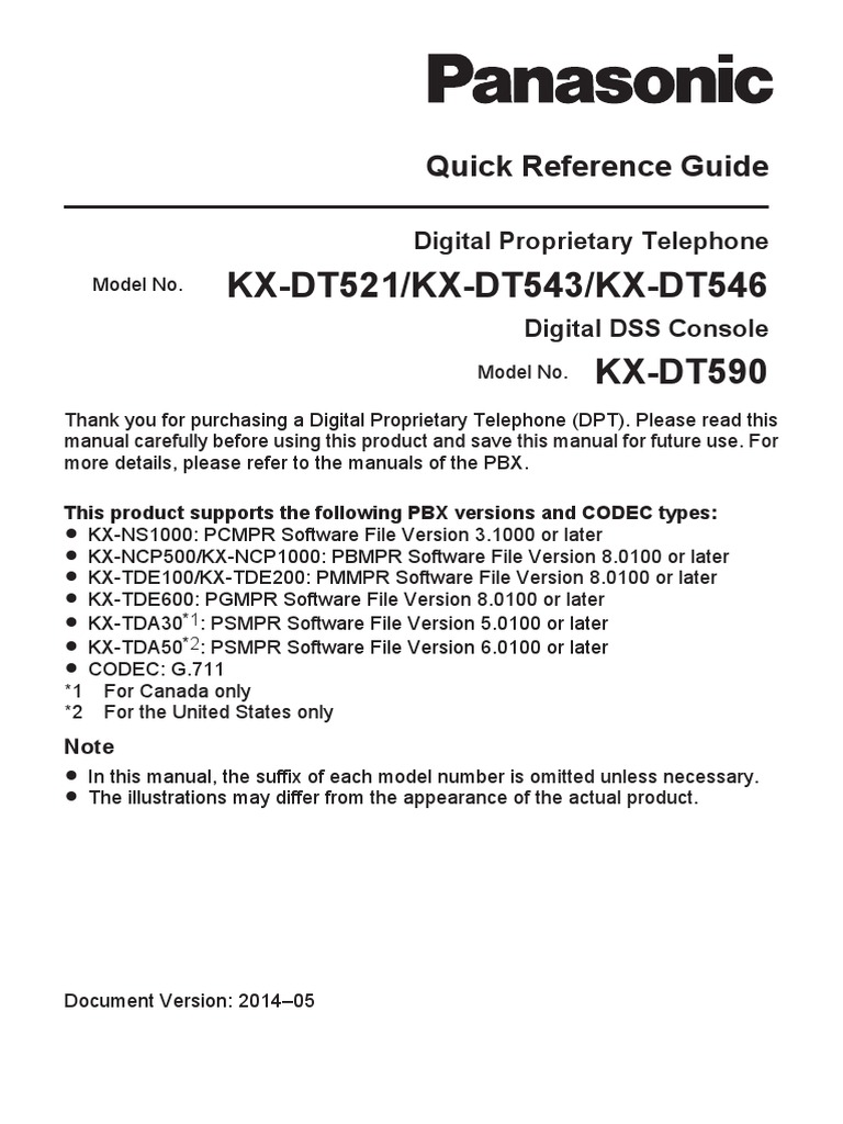 KX-DT521/KX-DT543/KX-DT546 KX-DT590: Quick Reference Guide | PDF ...
