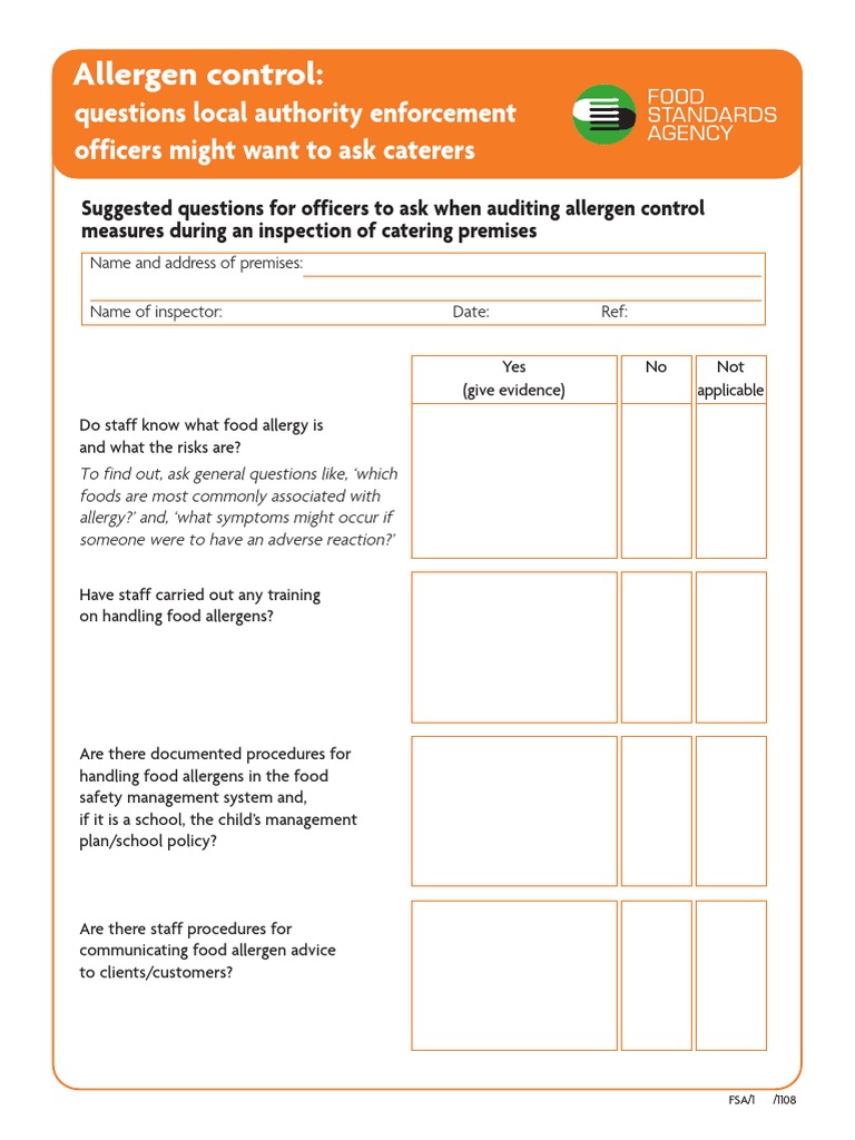 Allergen Control:: Questions Local Authority Enforcement Officers Might ...