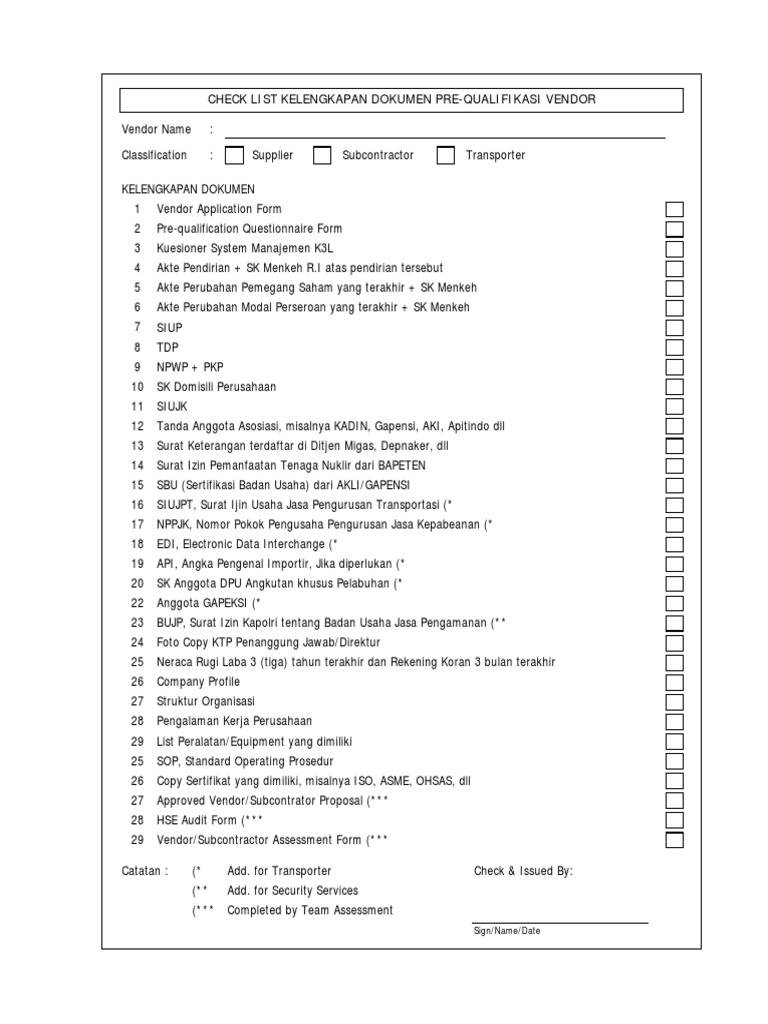 Checklist Kelengkapan Dokument - 1 | PDF