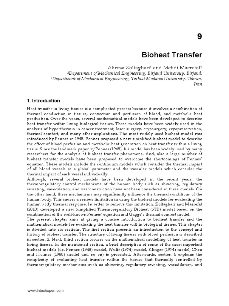 Bioheat Transfer | PDF | Blood Vessel | Circulatory System