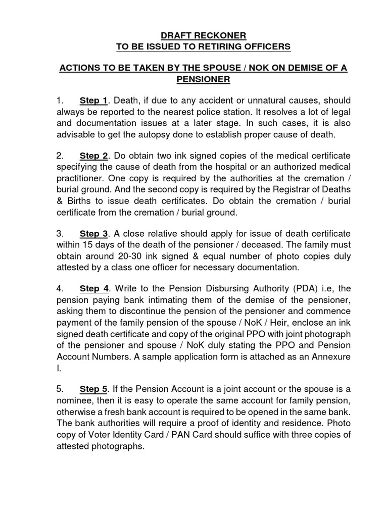 Action To Be Taken by The spouse/NOK On Demise of Pensioner | PDF ...