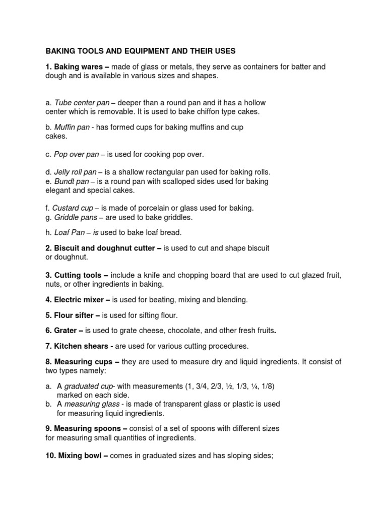 Baking Tools and Equipment and Their Uses | PDF | Cakes | Muffin