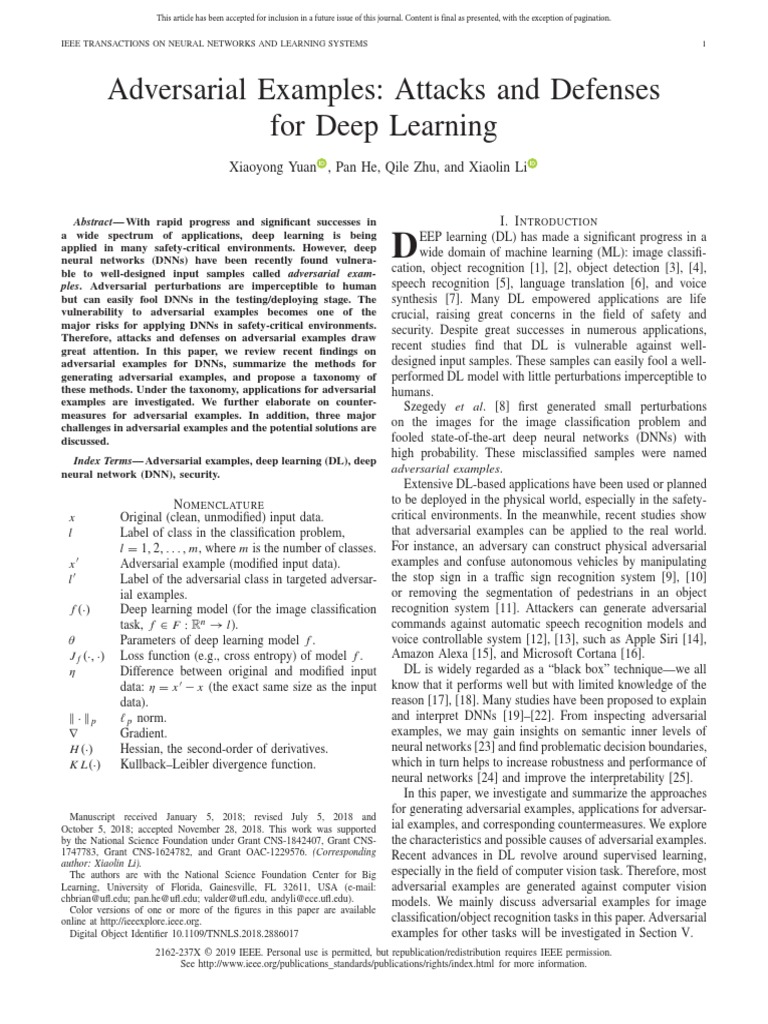 Adversarial Examples - Attacks and Defenses For Deep Learning | PDF ...