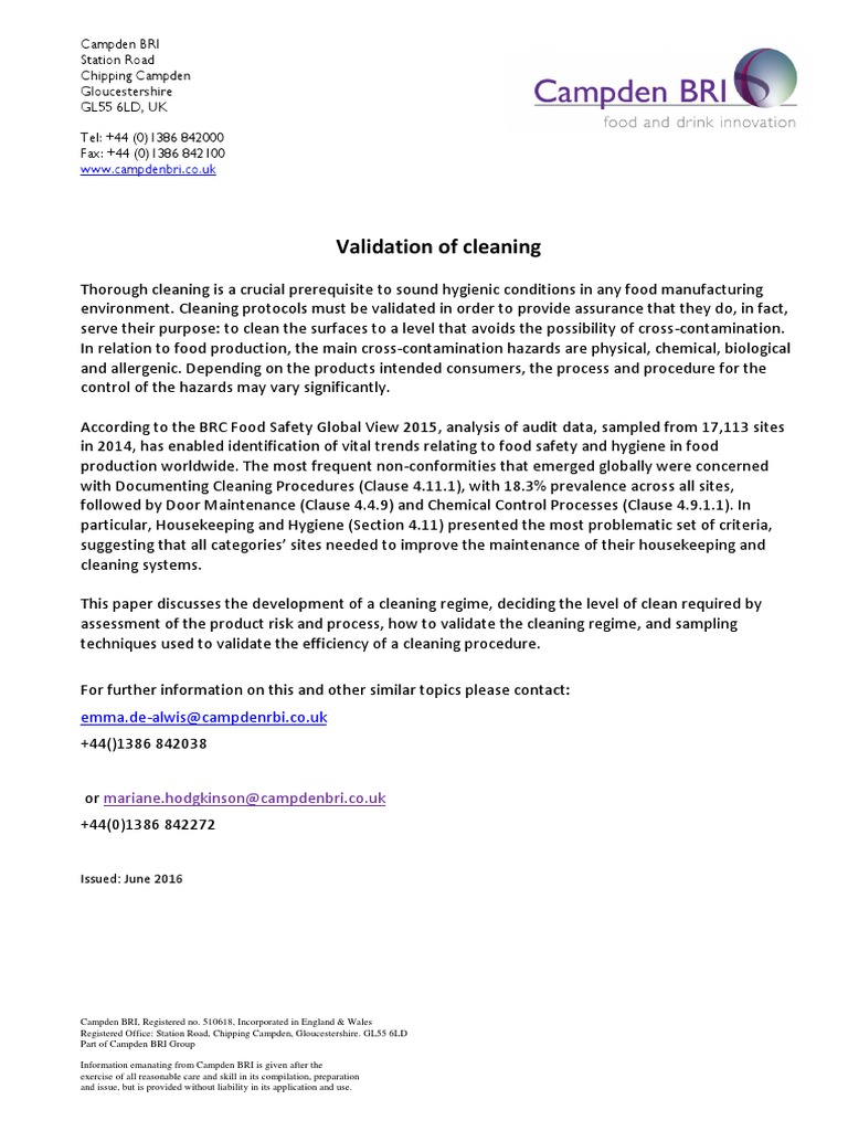 Cleaning Validation in Food Industry | PDF | Verification And ...