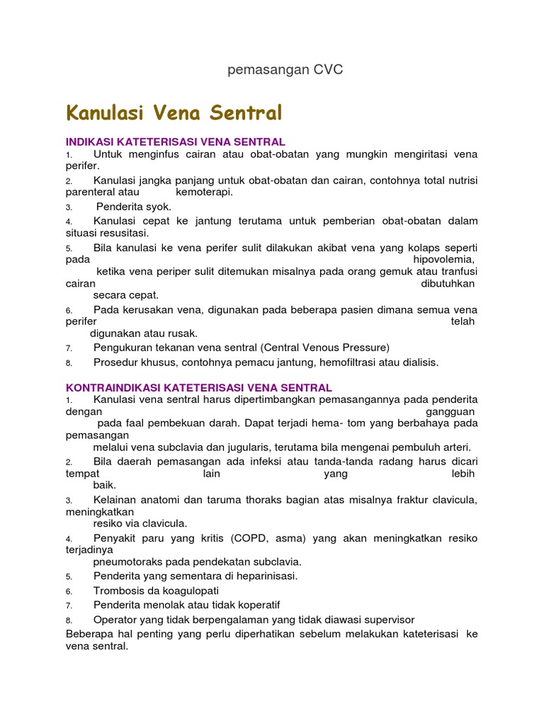 Kanulasi Vena Sentral: Pemasangan CVC | PDF