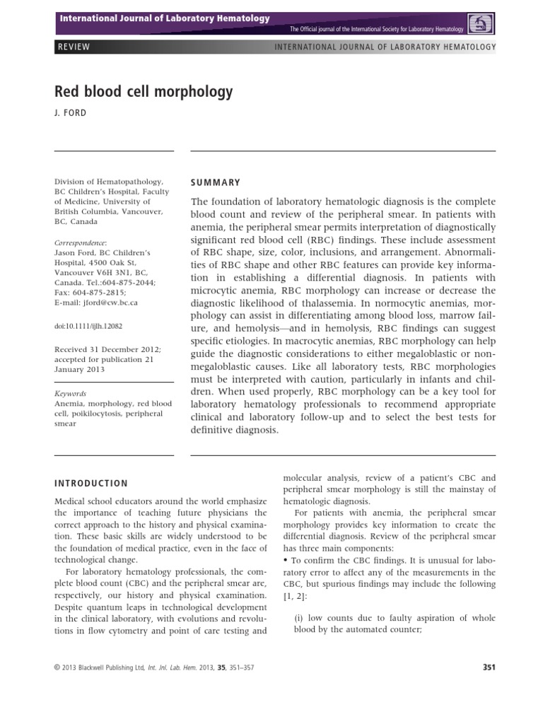 Red Blood Cell Morphology PDF | PDF | Anemia | Red Blood Cell