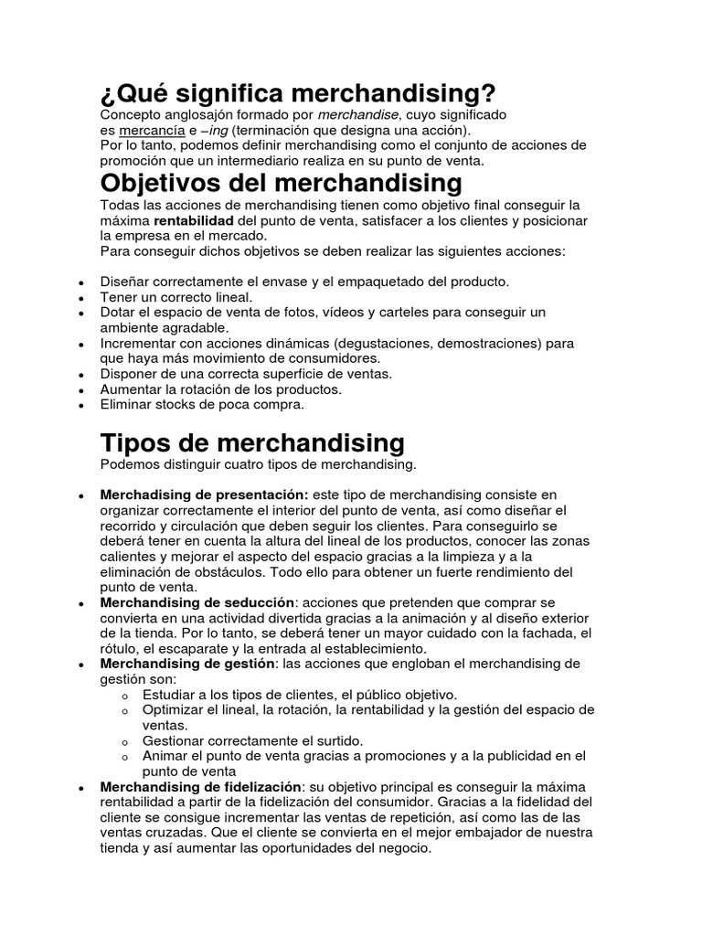 Definición y tipos de merchandising | PDF | Comercialización | Marketing