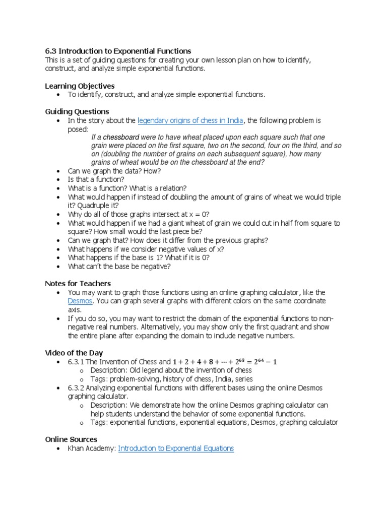 Exponential Functions Lesson Plan | PDF | Exponential Function ...