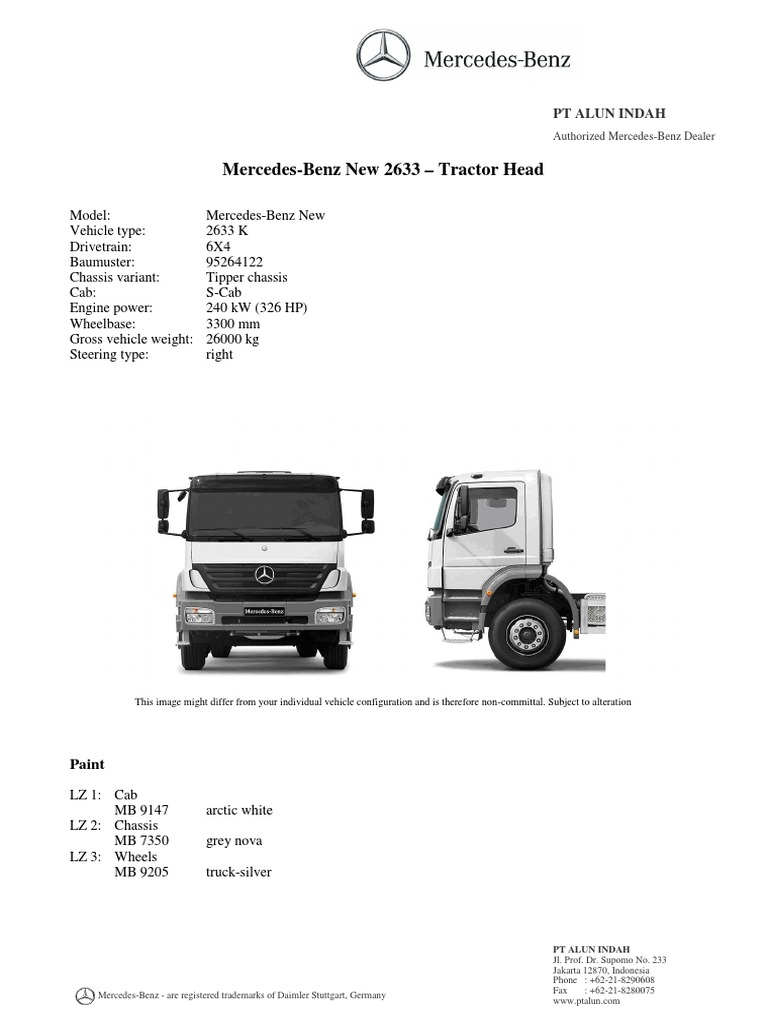 MB 2633 S 6x4 33 - Full Spec | PDF | Mercedes Benz | Truck