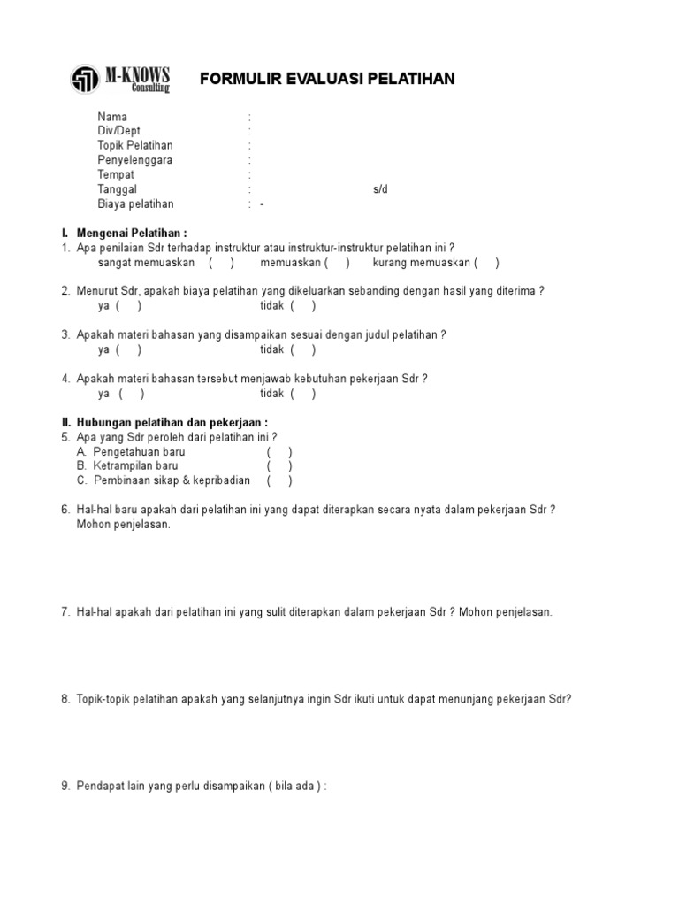 Formulir Evaluasi Training | PDF