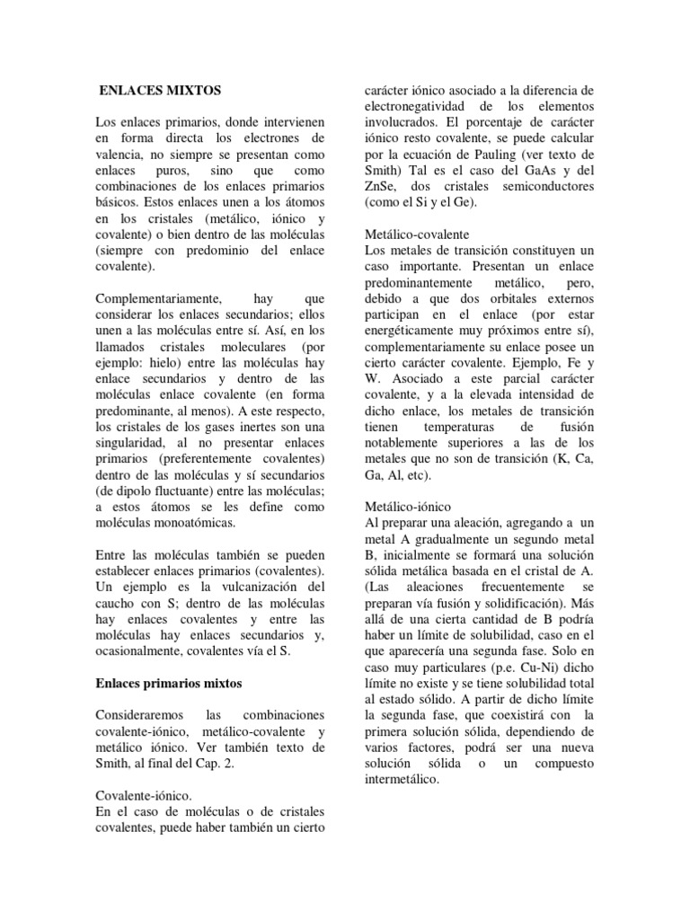 6 Enlaces Mixtos PDF | PDF | Enlace químico | Enlace covalente