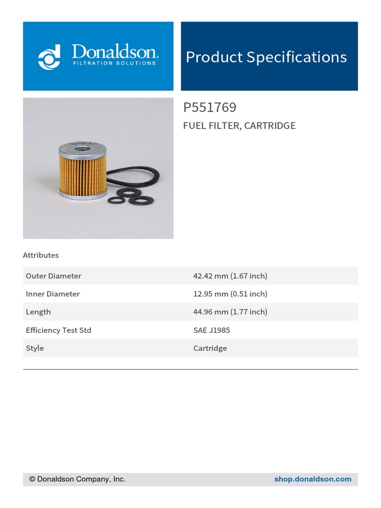 Product Specifications: Fuel Filter, Cartridge | PDF