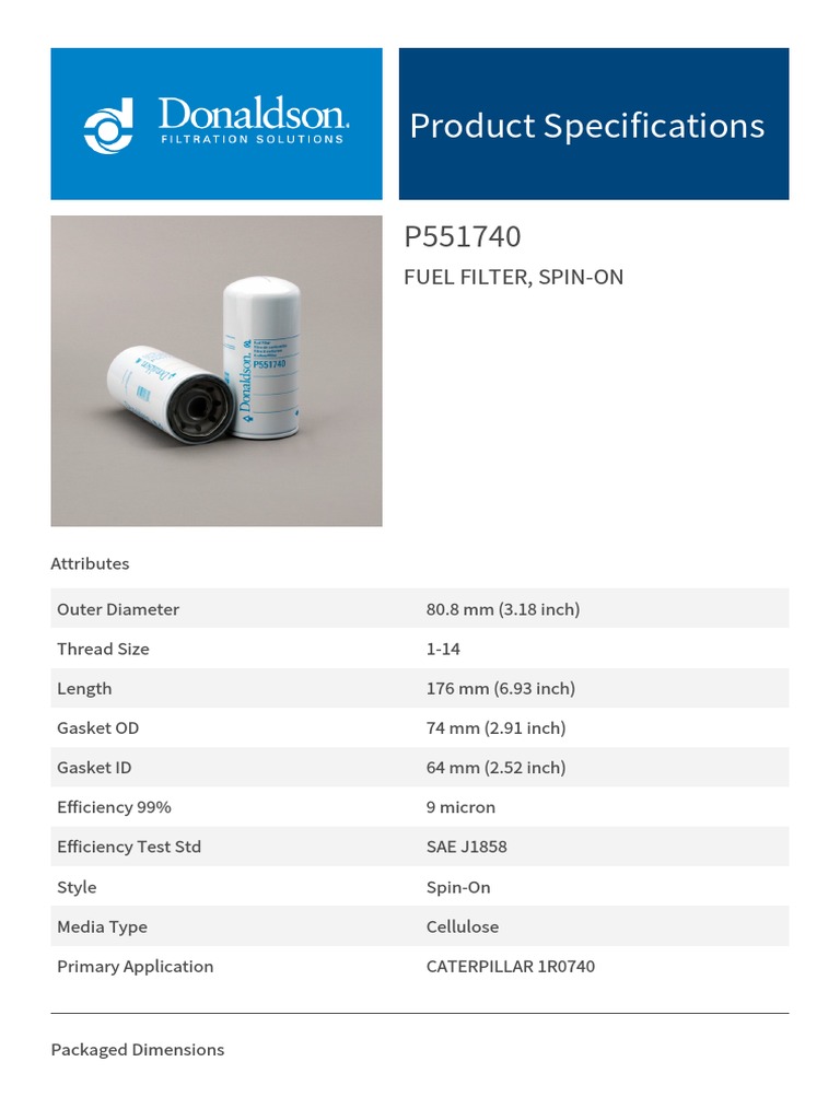 Product Specifications: Fuel Filter, Spin-On | PDF