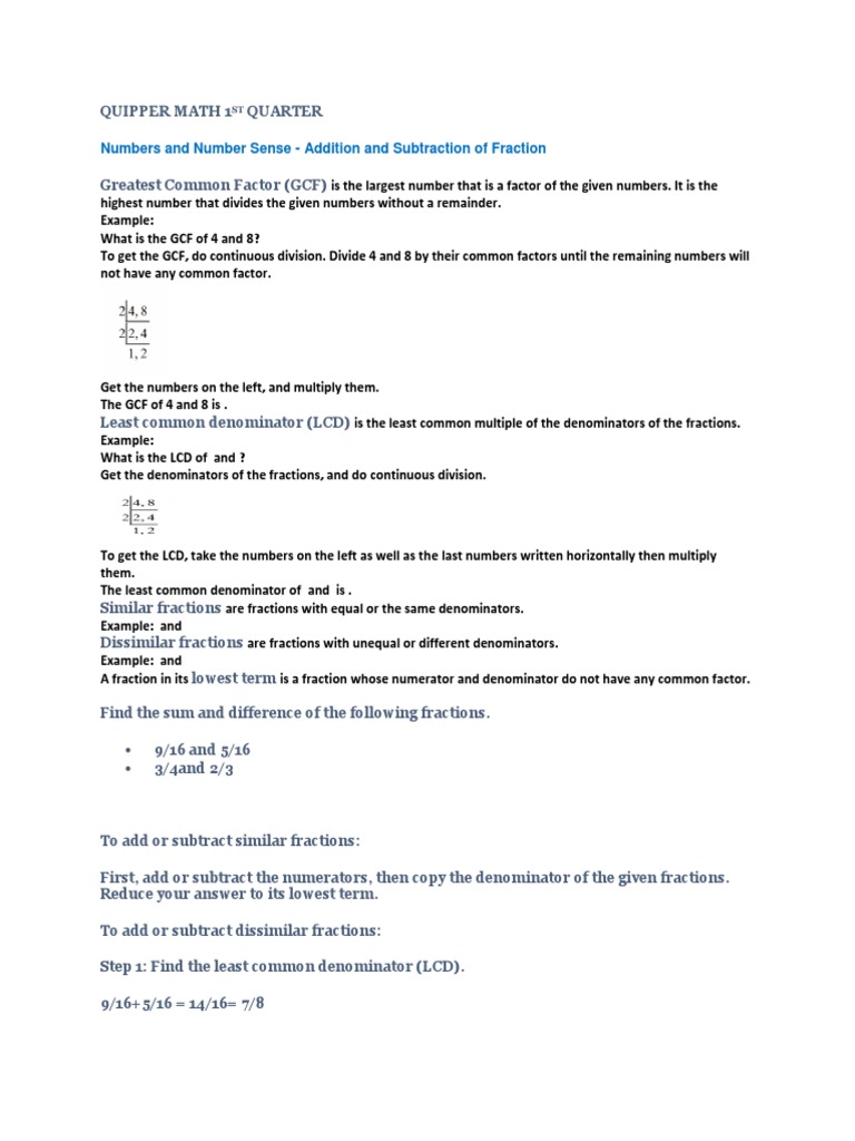 Quipper Math 1ST Quarter | PDF | Fraction (Mathematics) | Mathematical ...
