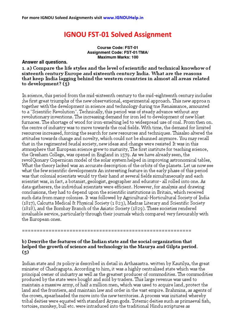 IGNOU FST-01 Solved Assignments | PDF | Jupiter | Observatory