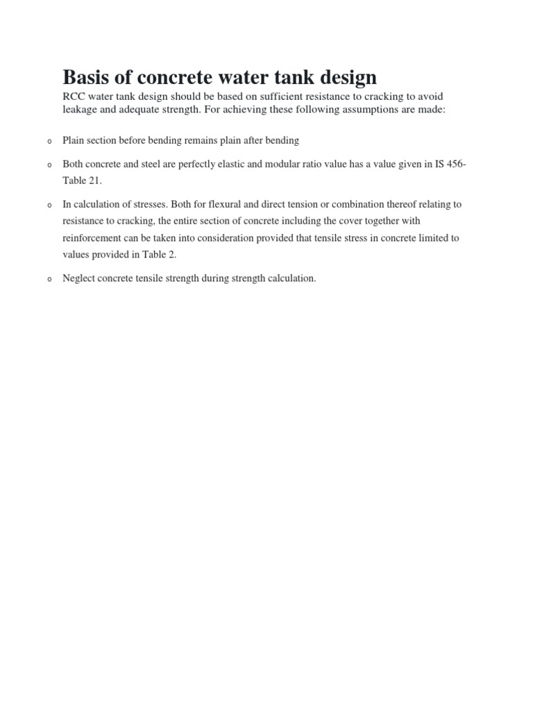 Basis of Concrete Water Tank Design | PDF
