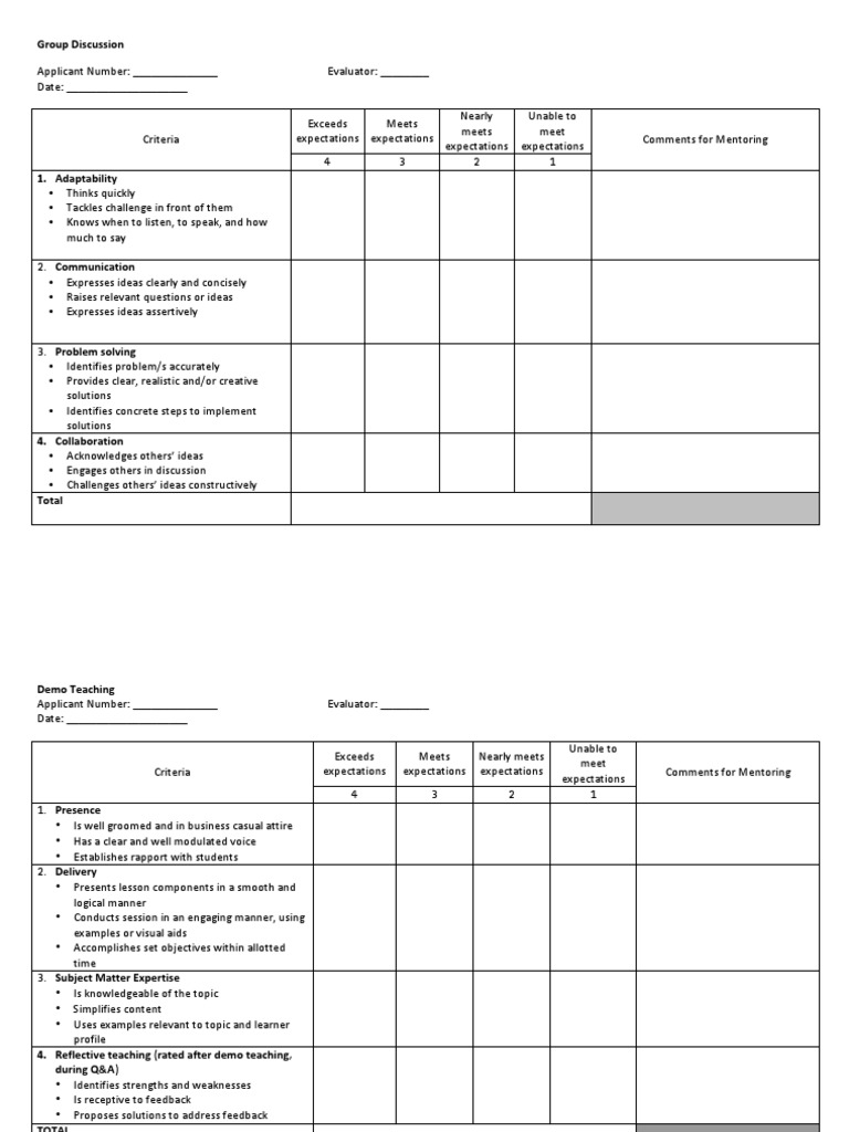 Sample Scoring Sheet | Download Free PDF | Mentorship | Teaching