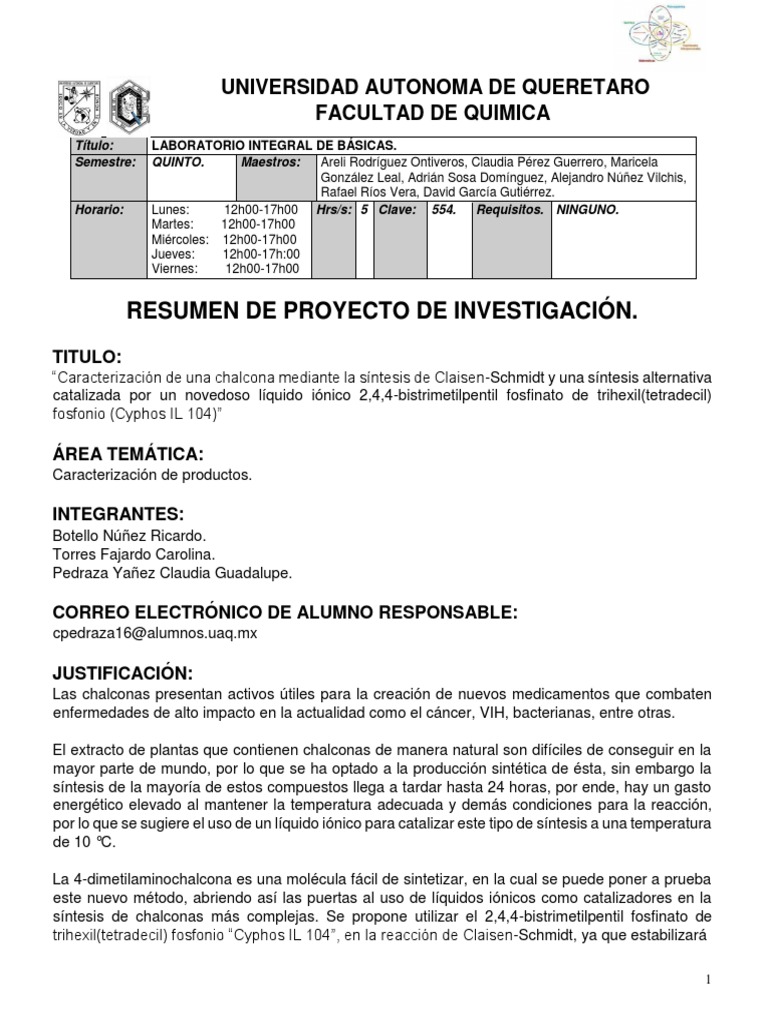 Caracterización de La Chalcona | PDF | Síntesis orgánica ...