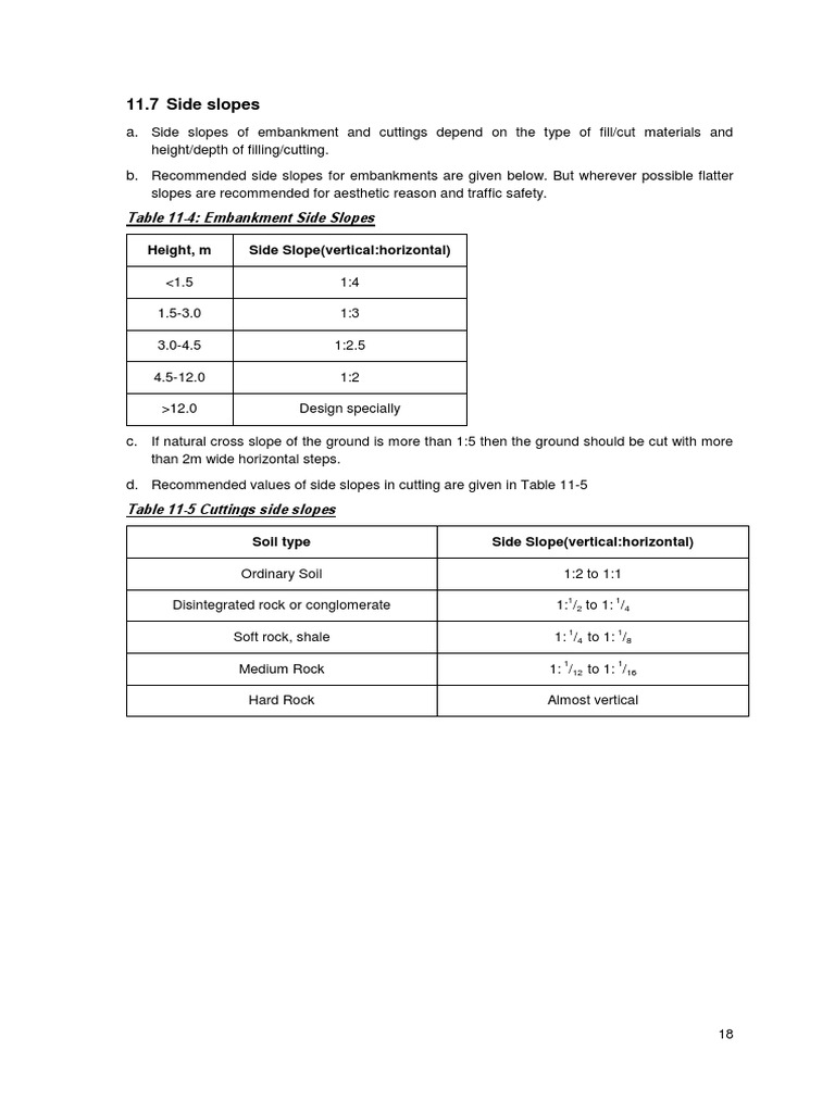 Table 11-4: Embankment Side Slopes | PDF | Road | Infrastructure