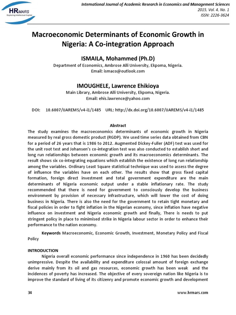 Macroeconomic Determinants of Economic Growth in Nigeria A Co ...