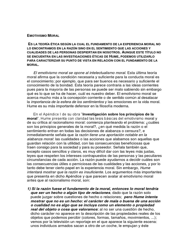 Emotivismo Moral según Hume: Sentimientos y Ética | PDF | David Hume ...