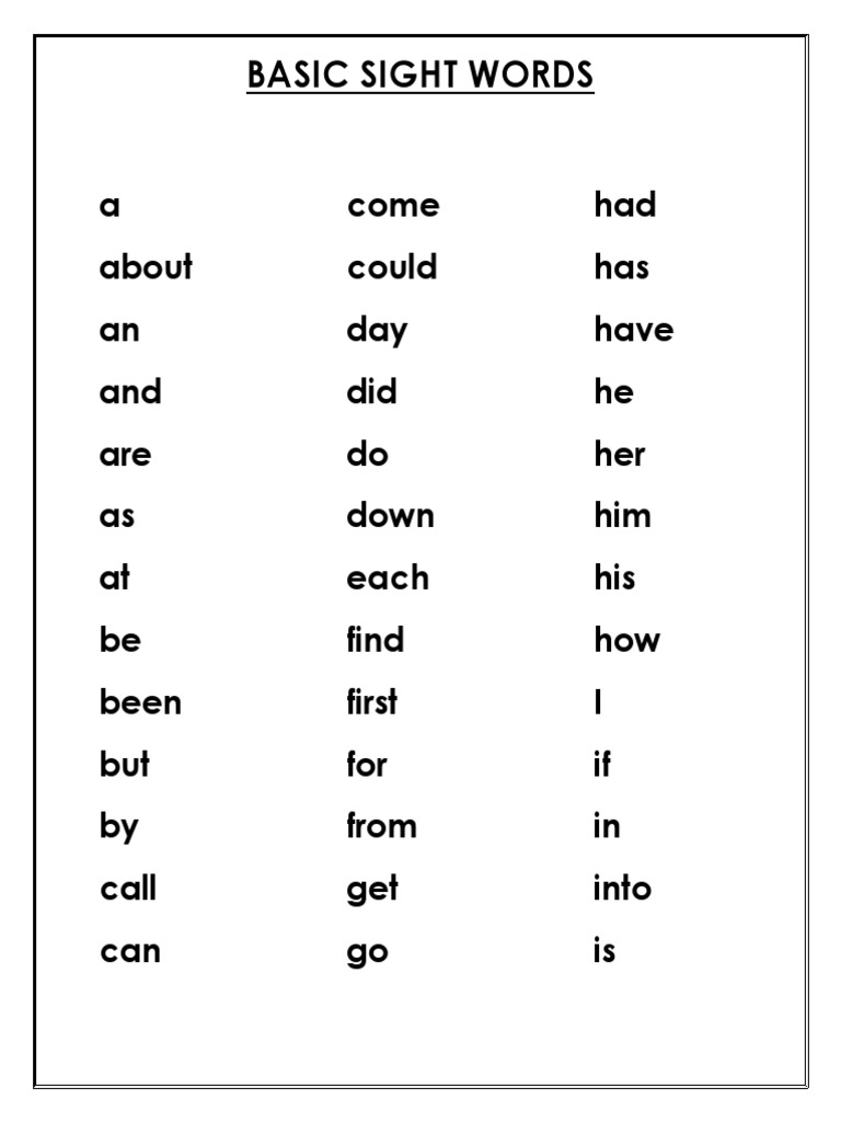 Basic Sight Words | PDF