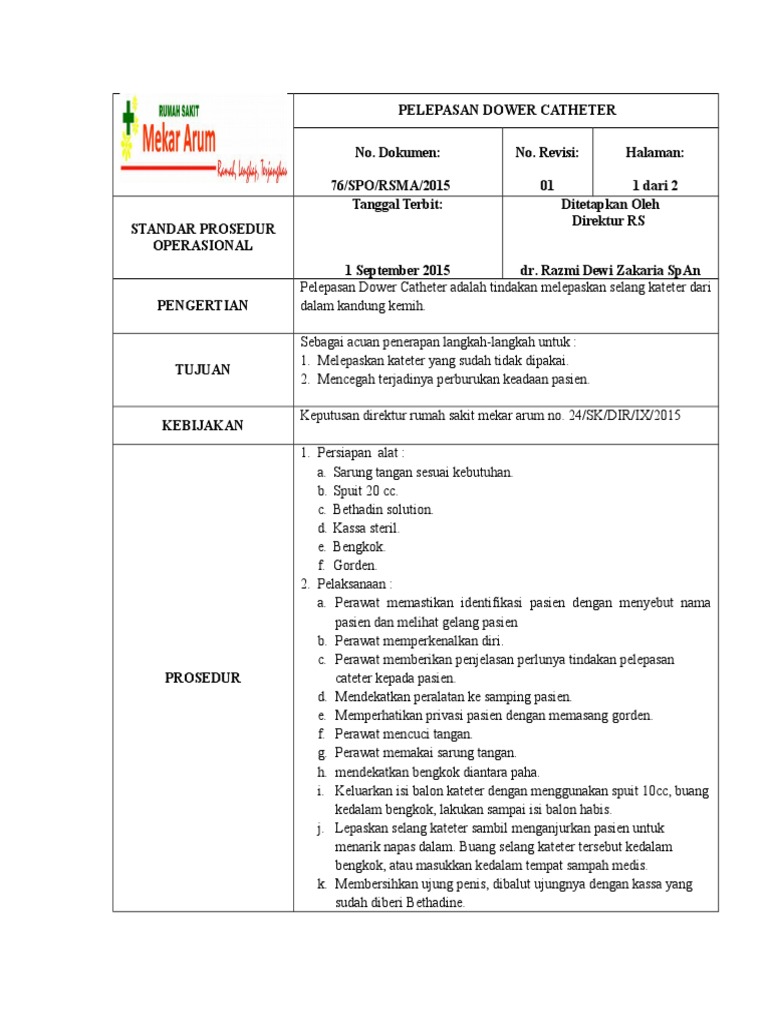 SOP Pelepasan Down Cateter | PDF | Griya & Taman | Sains & Matematika