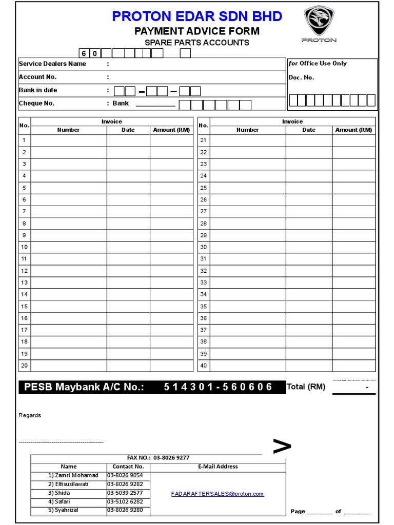 Proton Edar Payment Advice Form | PDF | Services (Economics) | Money