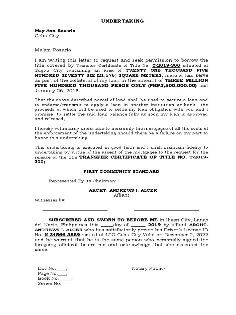 Undertaking Sample | PDF