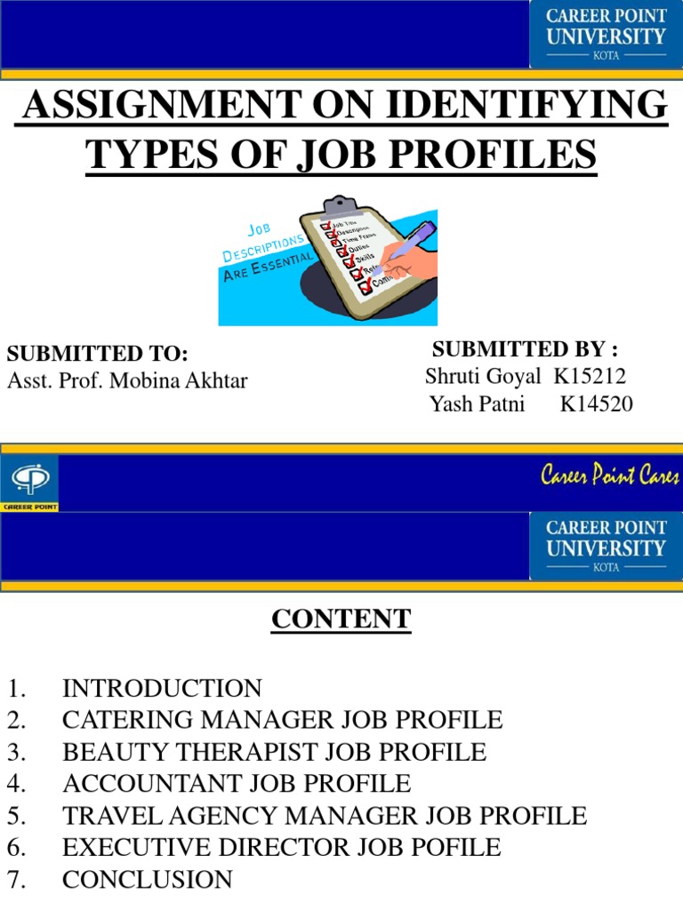 Assignment On Identifying Types of Job Profiles: Submitted To ...
