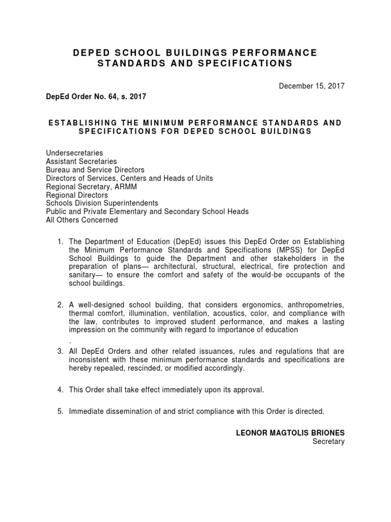 Deped School Buildings Performance Standards and Specifications | PDF ...