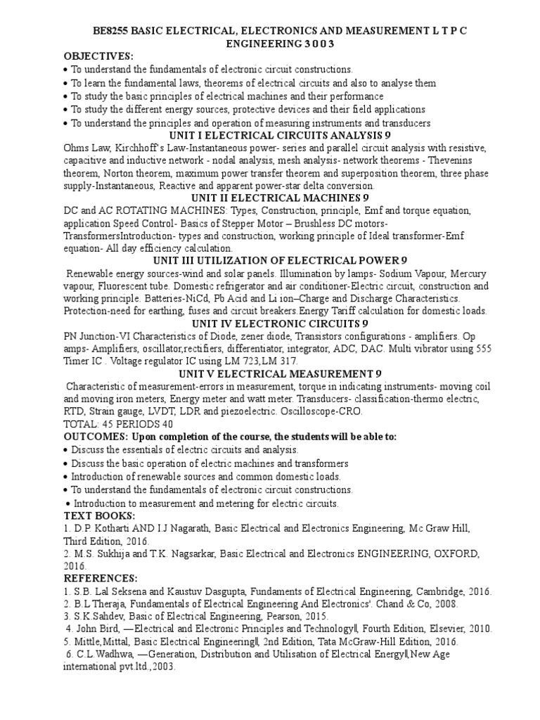 Be8255 Basic Electrical | PDF | Electrical Network | Electric Power