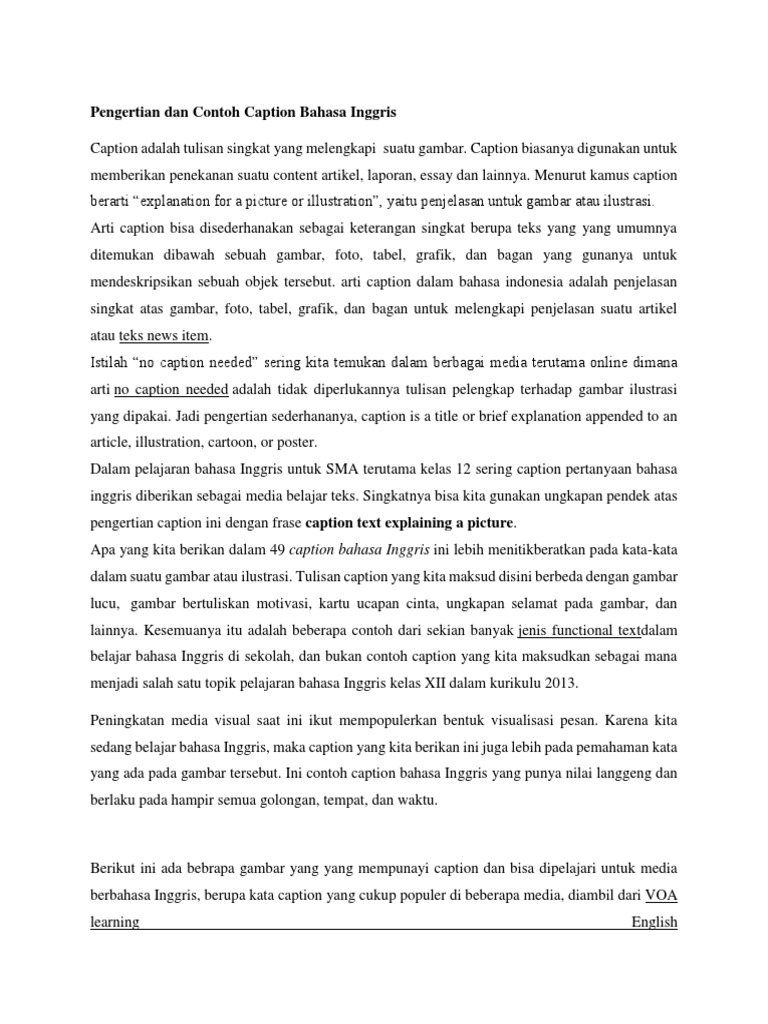 Bahan AJar Materi Caption Bahasa Inggris | PDF | Ilmu Sosial