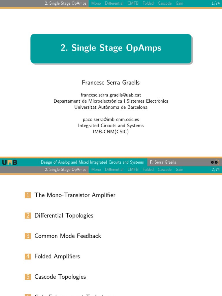 Single-Stage OpAmp Topologies Guide | PDF | Operational Amplifier ...
