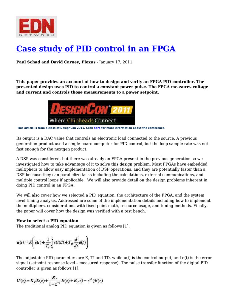 FPGA PID Controller Case Study | PDF | Analog To Digital Converter ...