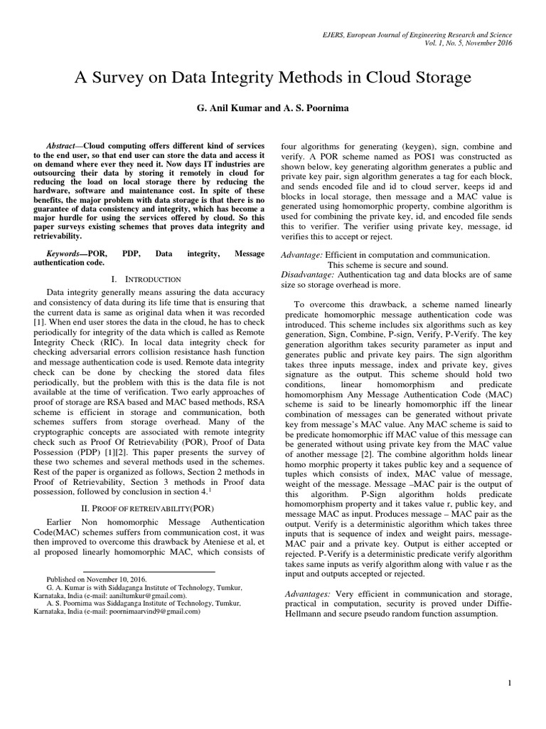 Survey On Data Integrity Methods Download Free Pdf Public Key