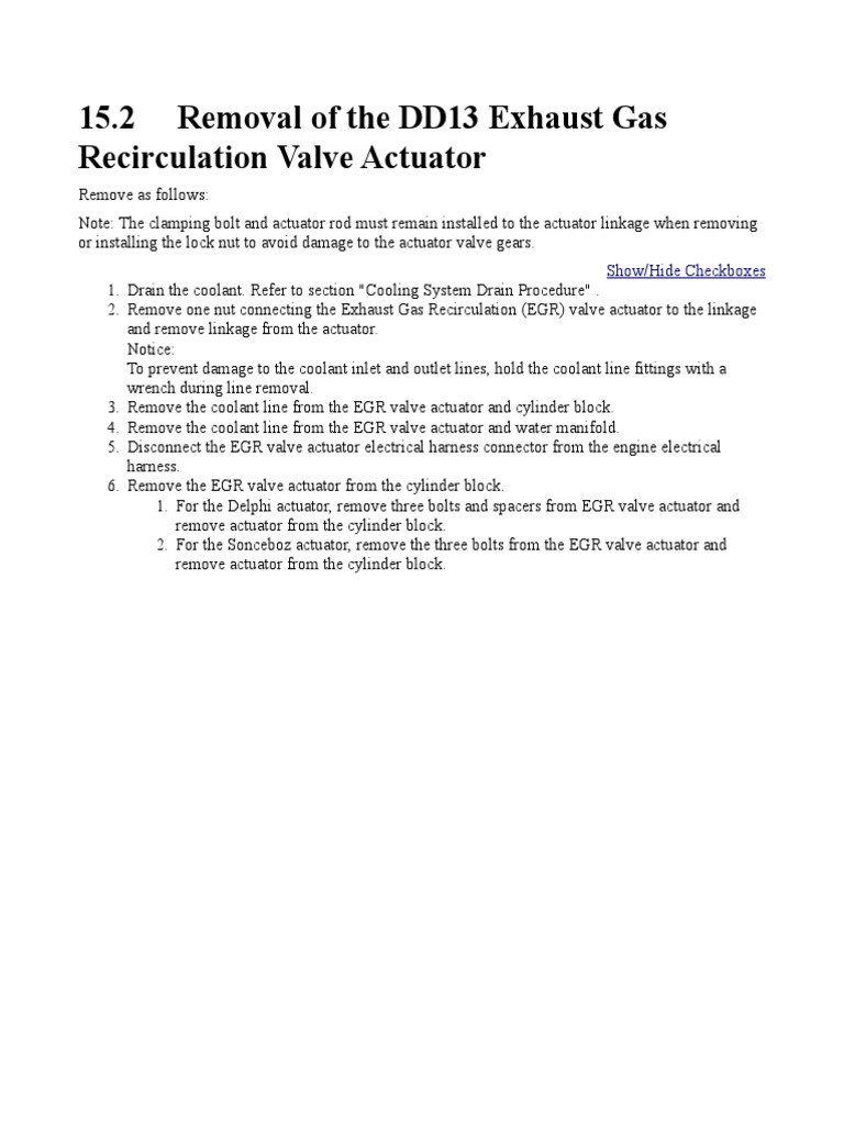 15.2 Removal of The DD13 Exhaust Gas Recirculation Valve Actuator | PDF ...