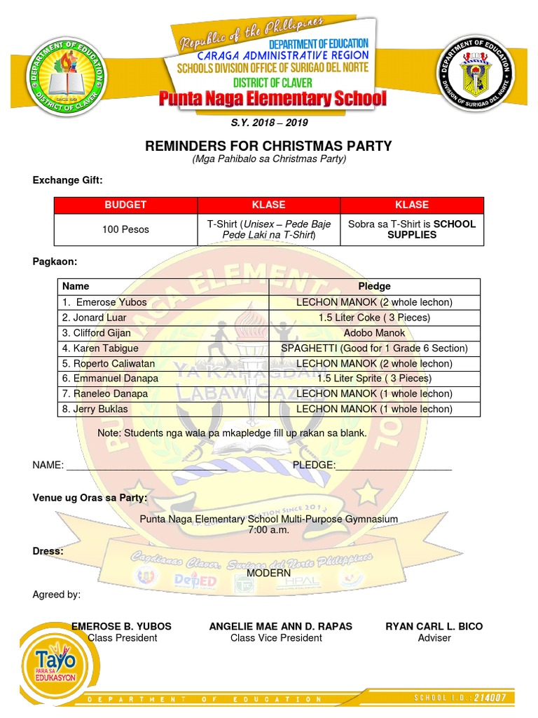 Reminders For Christmas Party | PDF