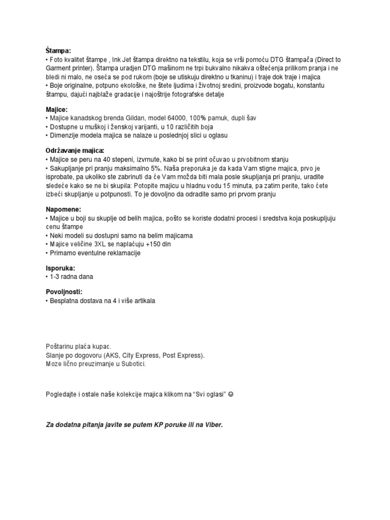 Opis Oglasa Za Majice | PDF
