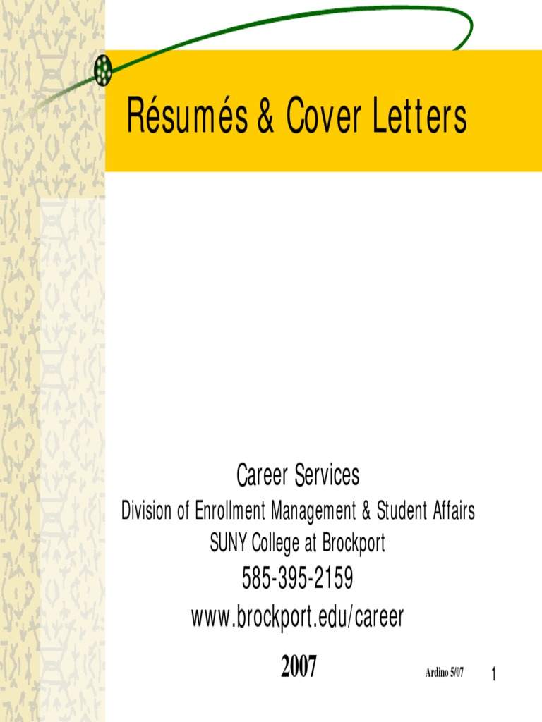 Résumés & Cover Letters: Career Services 585-395-2159 WWW - Brockport ...