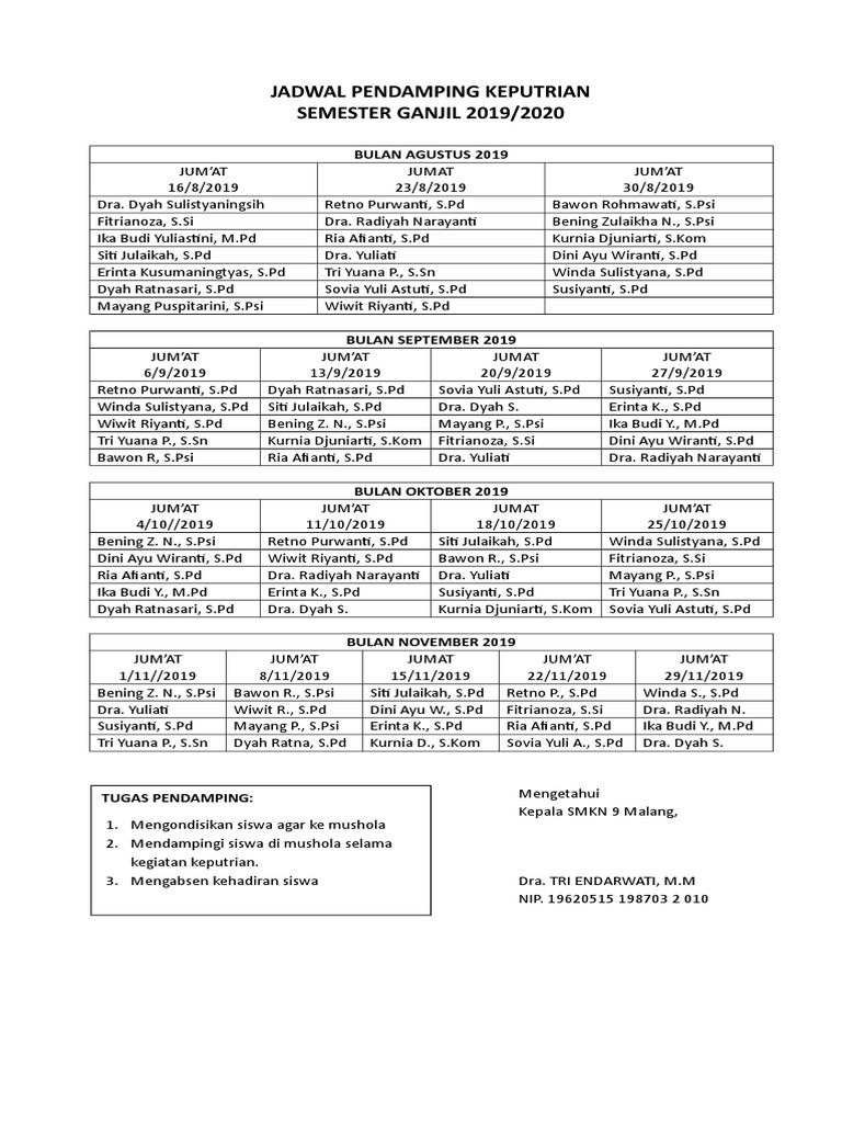 Jadwal Pendamping Keputrian | PDF