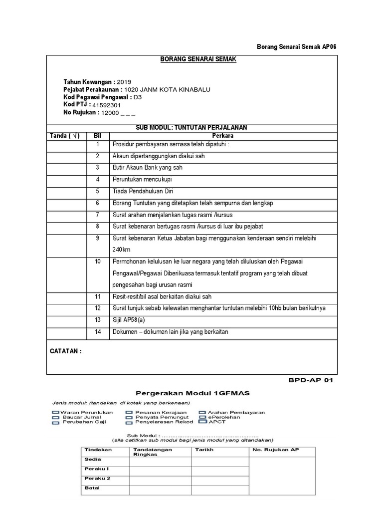 Borang Senarai Semak Ap06 TNT | PDF